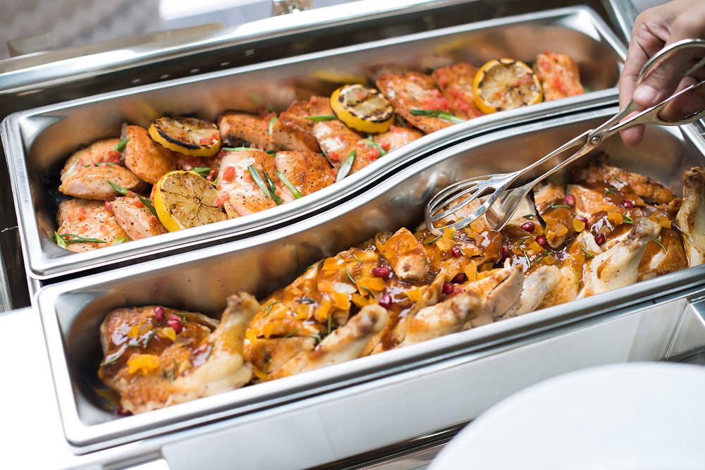 Roasted salmon with grilled lemon and fresh tarragon and free-range ...